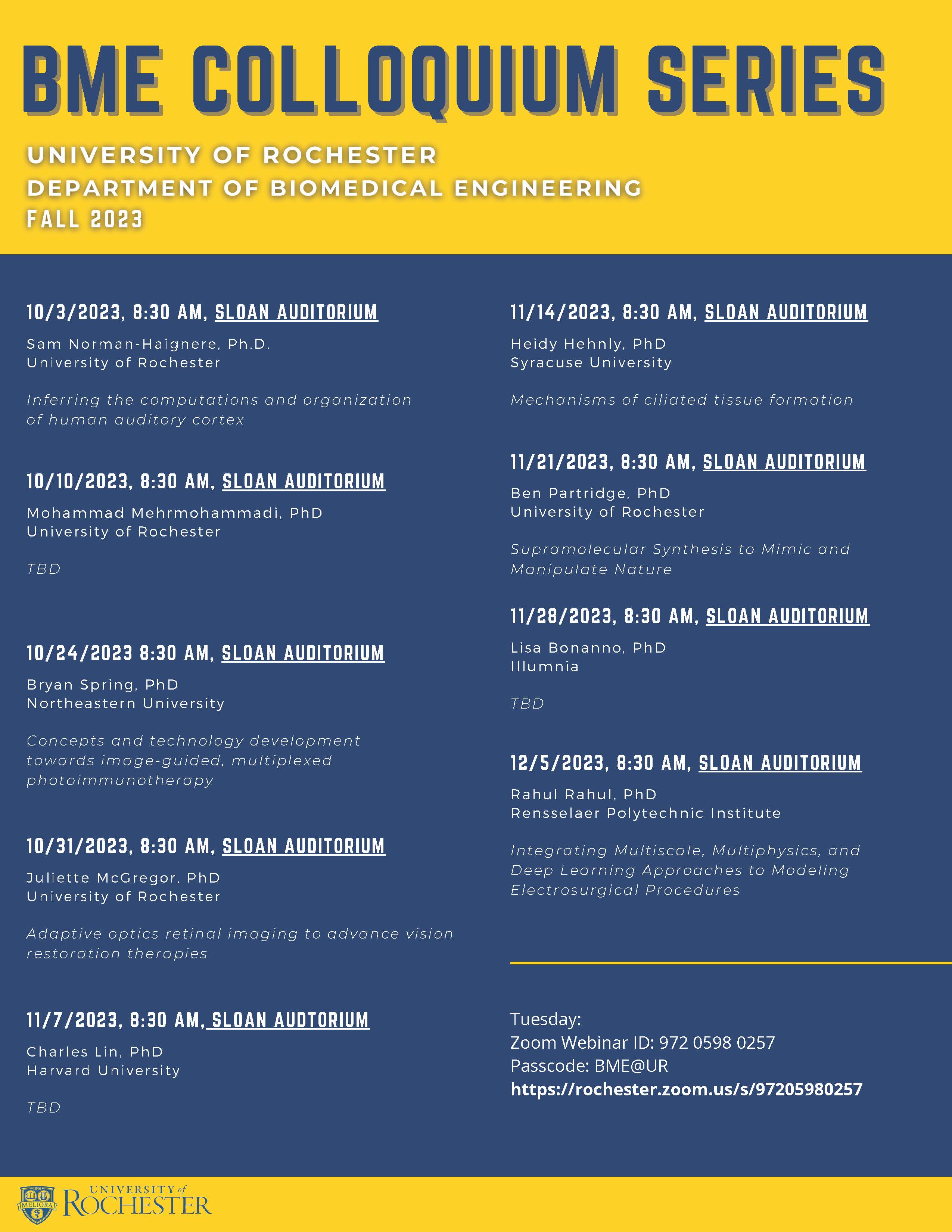 Seminars : News & Events : Department of Biomedical Engineering : University of Rochester